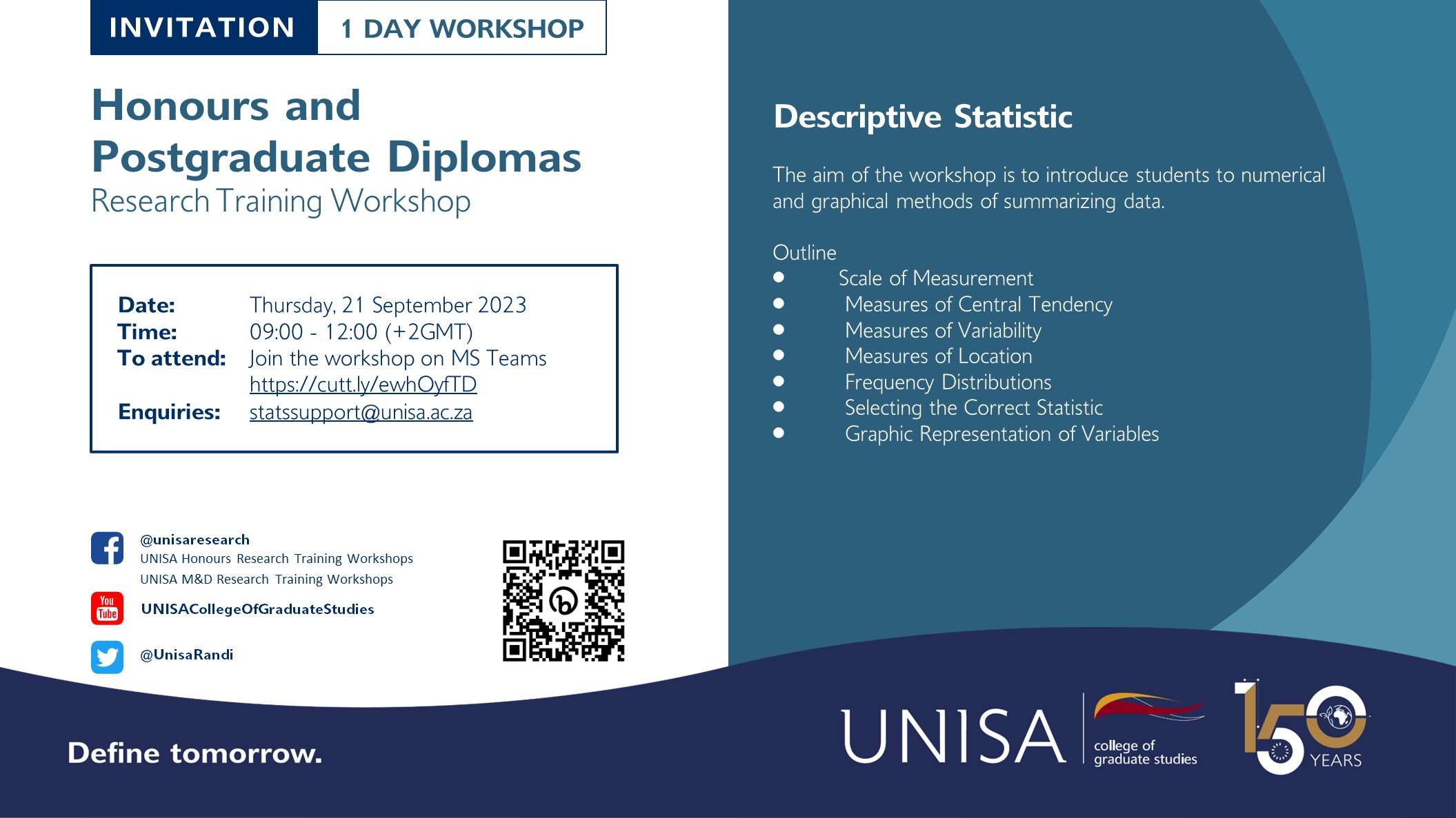 Honours and postgraduate diploma workshop: 'Descriptive statistics'